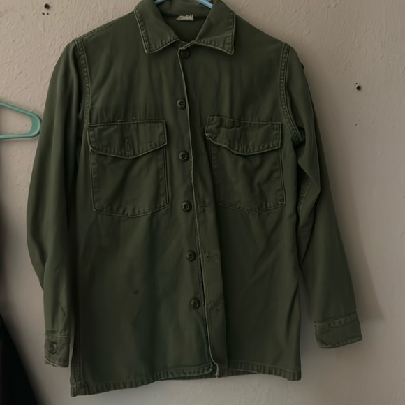 Jackets & Coats | Army Green Jacket With Red Patch On The Side | Poshmark